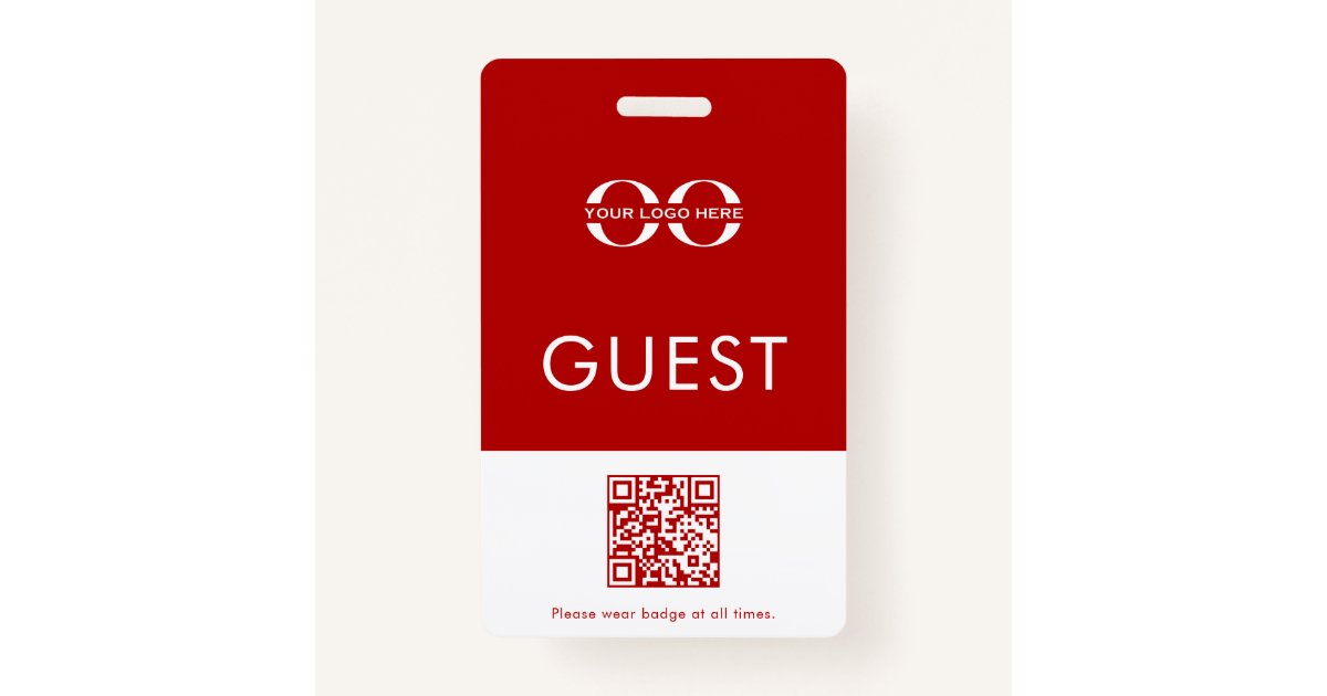 Red Custom Guest Badge with Logo and QR Code ID Badge | Zazzle