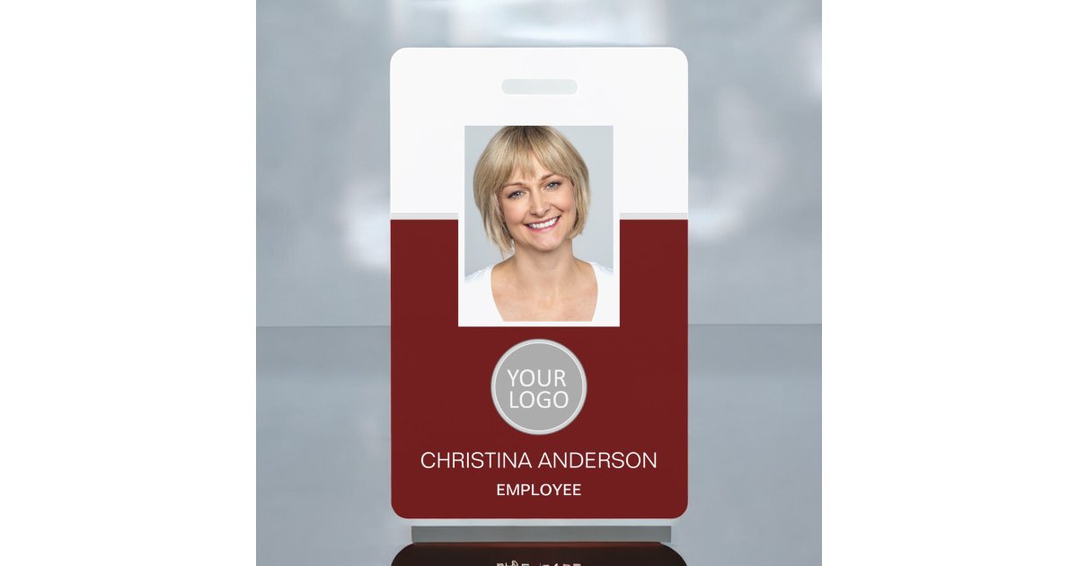 Red Employee Name Logo Photo Corporate Work ID Badge | Zazzle