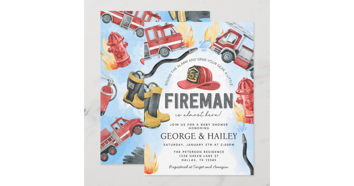 Red Fire Engine Truck Baby Shower Invitation | Zazzle