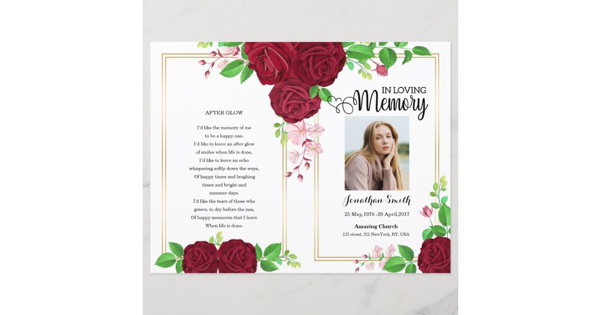 Red floral Funeral Program template | Zazzle