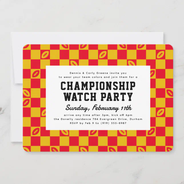 Red Football Check Championship Game Watch Party Invitation | Zazzle