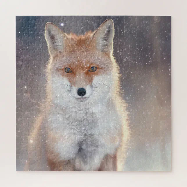 Red fox, winter forest, scenic illustration. jigsaw puzzle | Zazzle