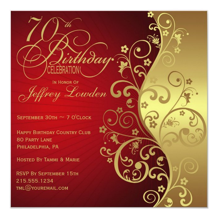 Red & Gold 70th Birthday Party Invitation | Zazzle.co.uk
