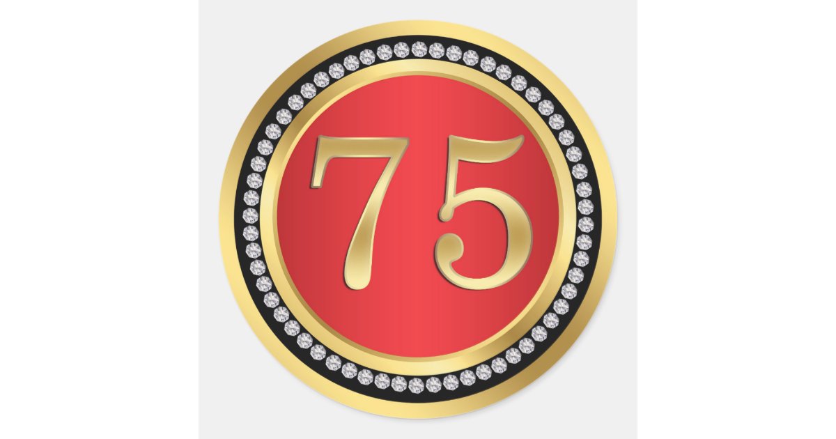 Red, gold, print diamonds 75th Wedding Anniversary Classic Round ...