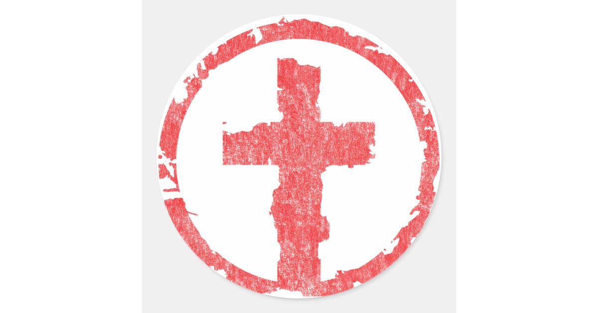 Red Grunge Cross Vintage Classic Round Sticker | Zazzle