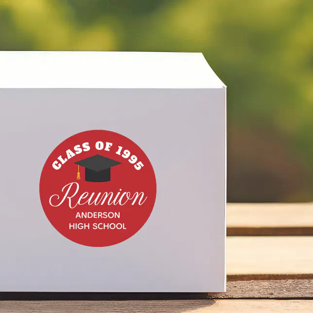 Red High School Reunion Personalised Party Classic Round Sticker | Zazzle