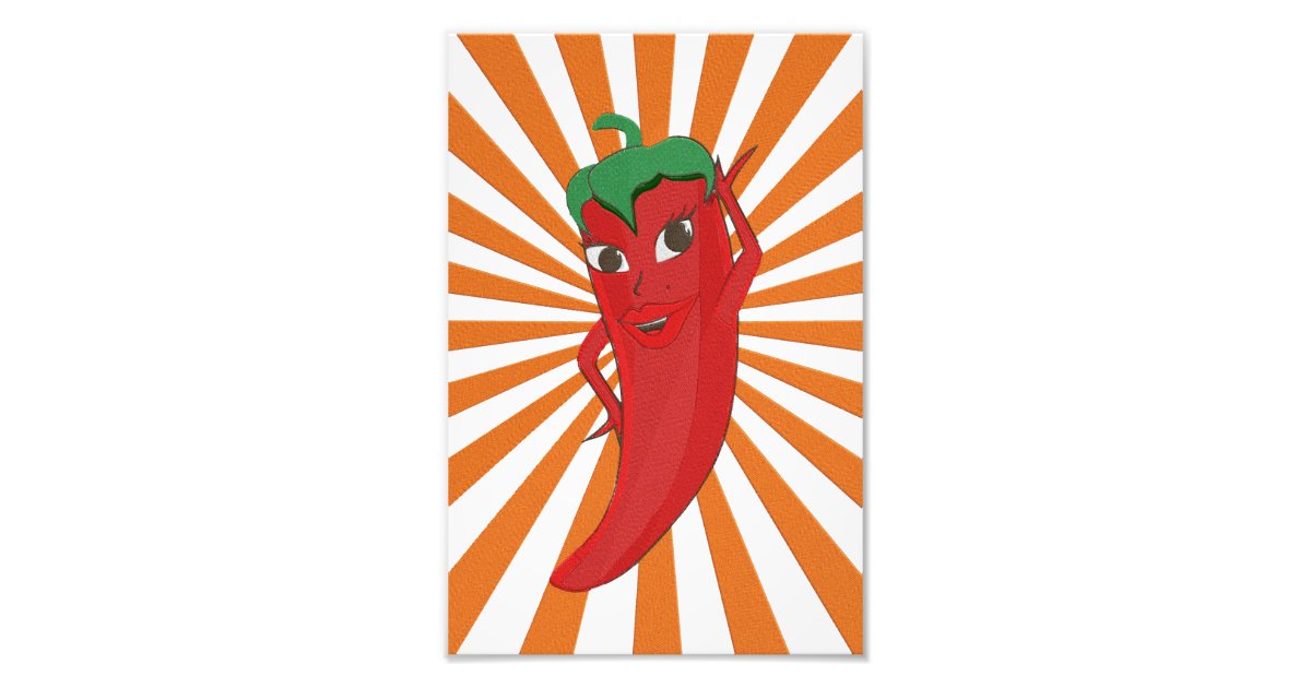Red Hot Pepper Diva Faux Embroidery Print | Zazzle