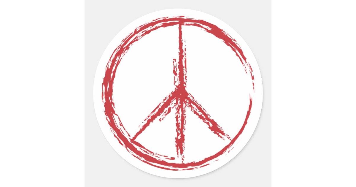 Red isolated creative peace sign classic round sticker | Zazzle