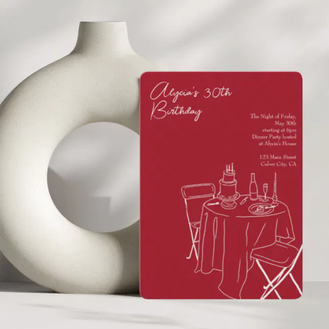 red line drawing 30th birthday invitation | Zazzle
