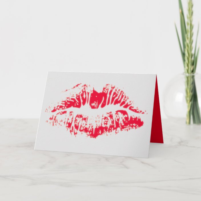 Red lip kiss greeting card | Zazzle.co.uk