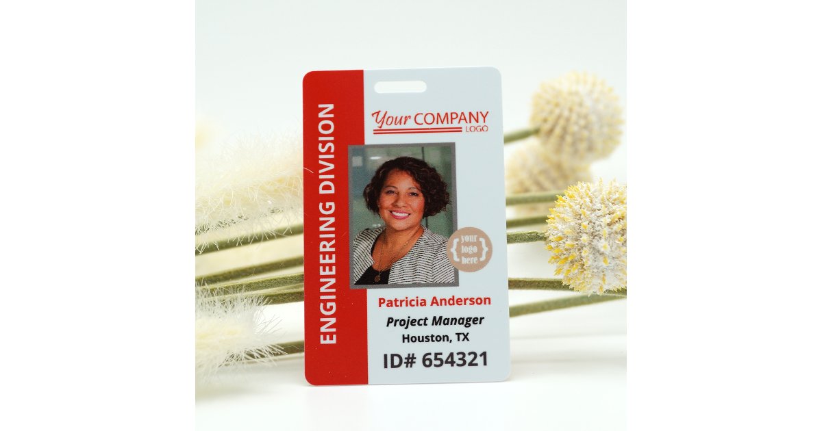 Red Logo Entry Employee Photo ID Badge | Zazzle
