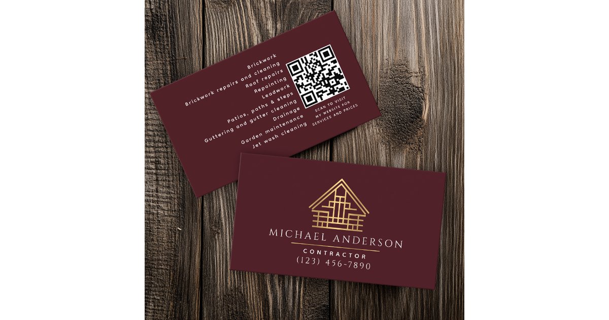 Red Minimalist Home Building Construction QR Code Business Card | Zazzle