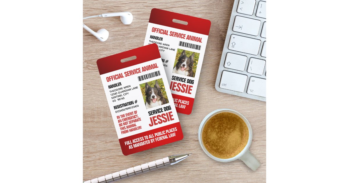 Red Official Service Animal Custom Photo ID ID Badge | Zazzle
