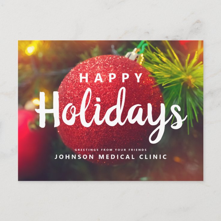 Red Ornament Medical Clinic Holiday Greetings Postcard | Zazzle