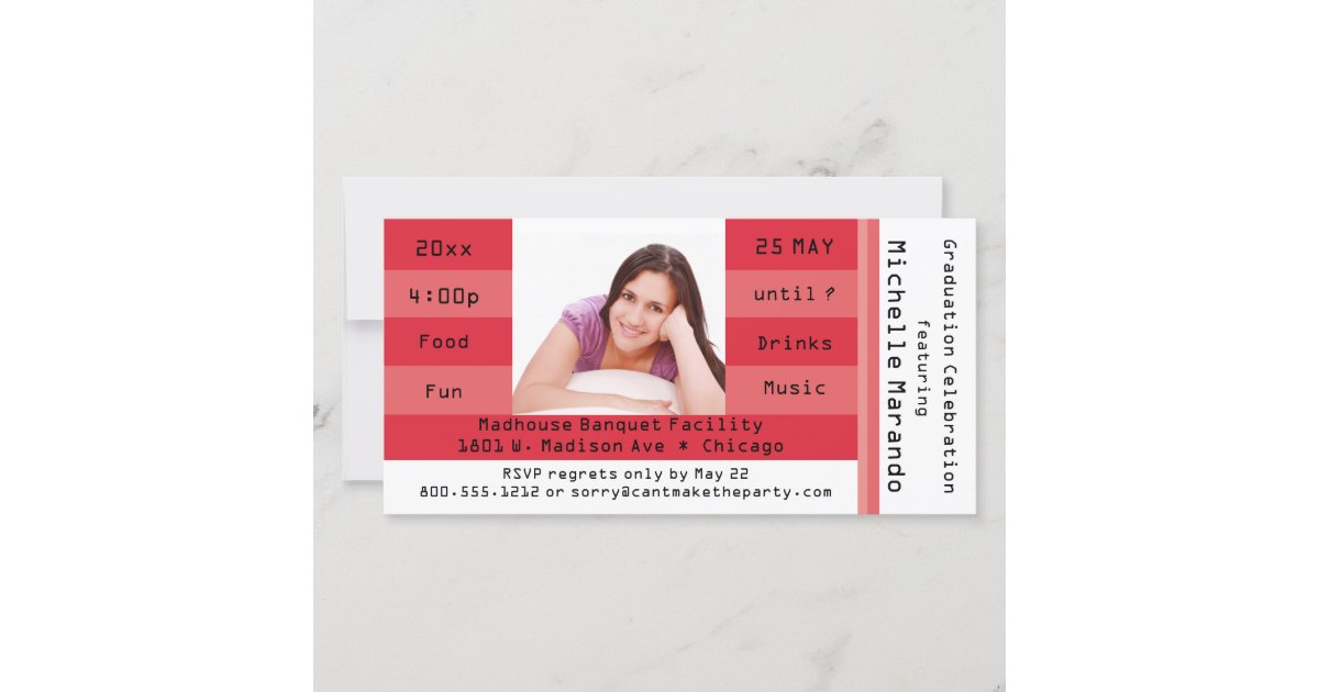 Red Photo Admission Ticket Party Invitation | Zazzle