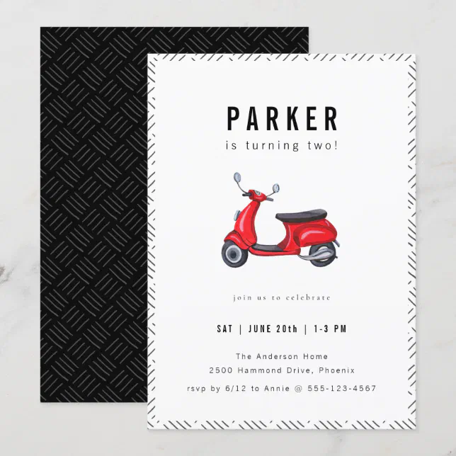 Red Retro Scooter Theme Birthday Party Invitation | Zazzle