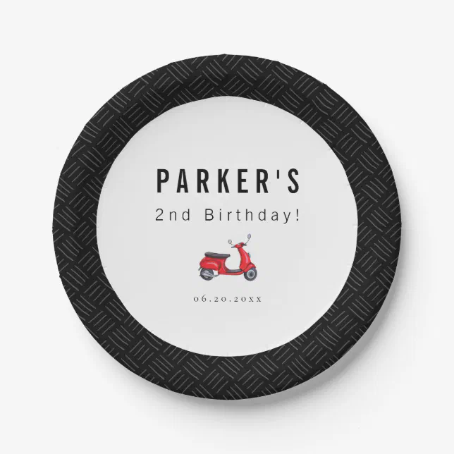 Red Retro Scooter Theme Birthday Party Paper Plate | Zazzle