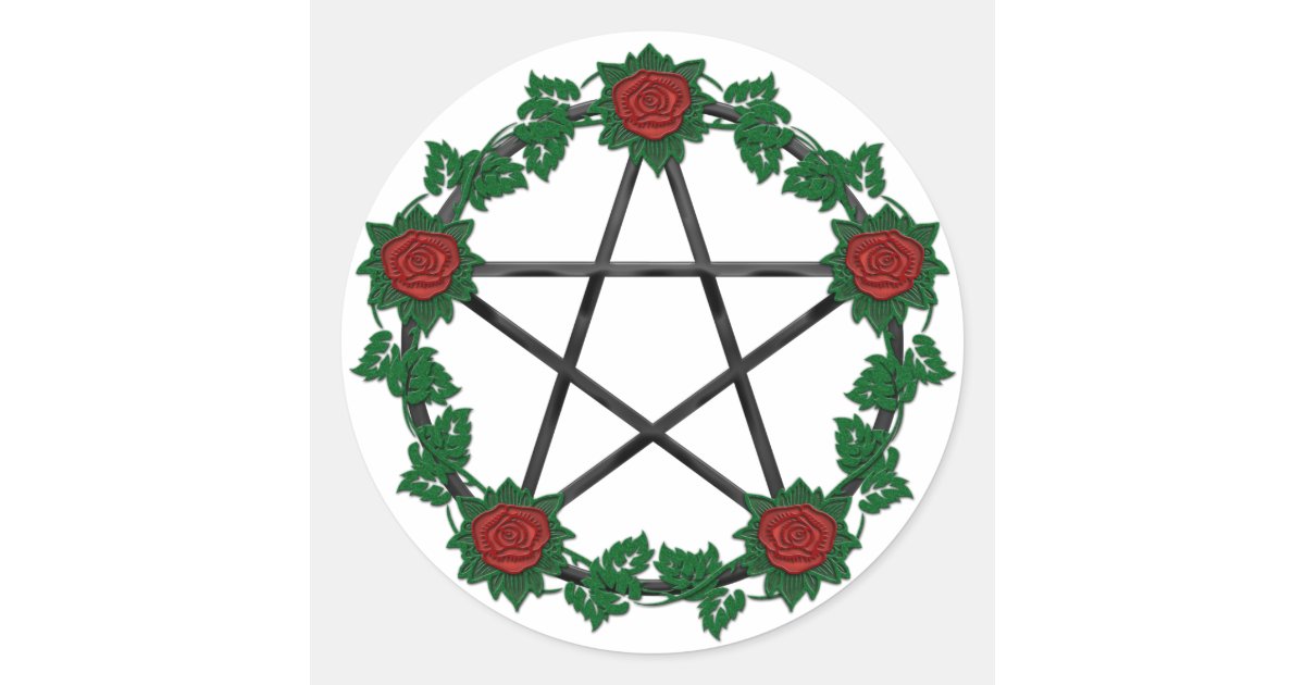 Red Rose Pagan Black Pentagram Pentacle Sticker | Zazzle