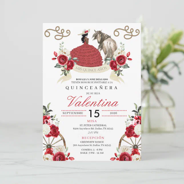 Red Roses Cowgirl Western Ranch Quinceañera Invitation | Zazzle