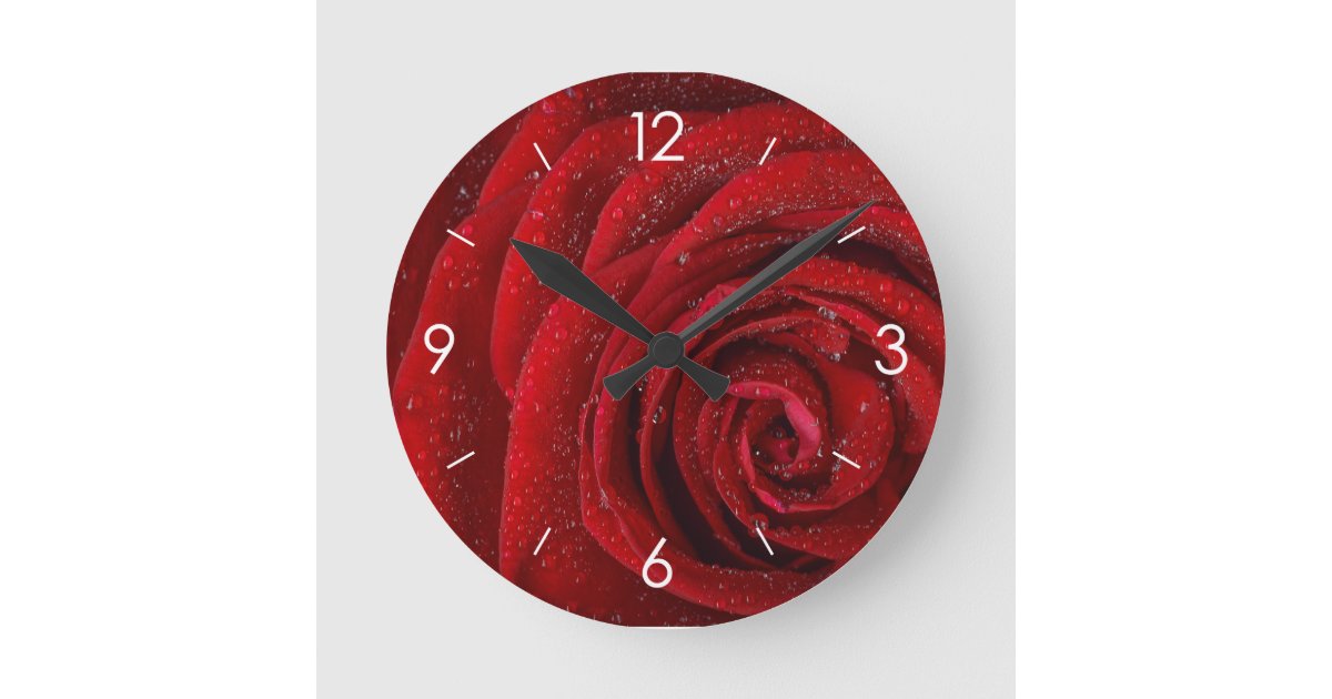 Red Roses Personalized Round Clock | Zazzle