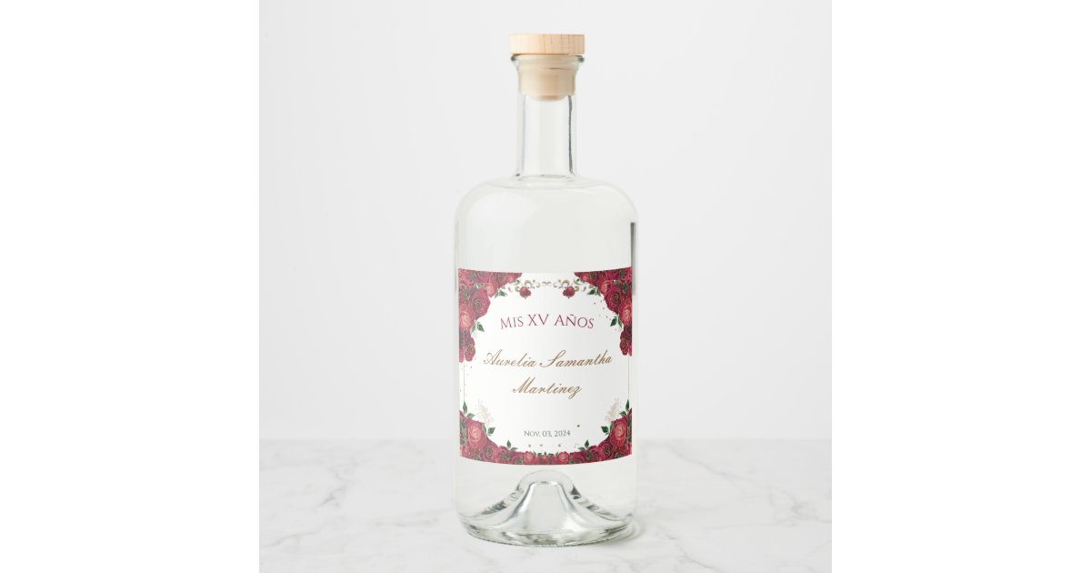 Red Roses Quinceañera Liquor Bottle Labels | Zazzle