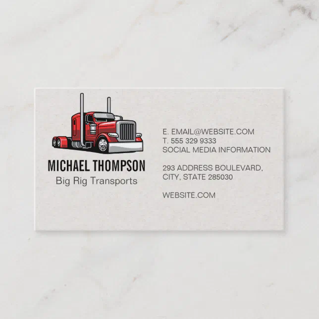 Red Semi Truck | Big Rig Business Card | Zazzle