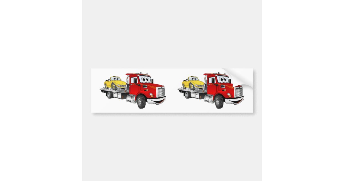 Red Tow Truck Flatbed Cartoon Bumper Sticker | Zazzle