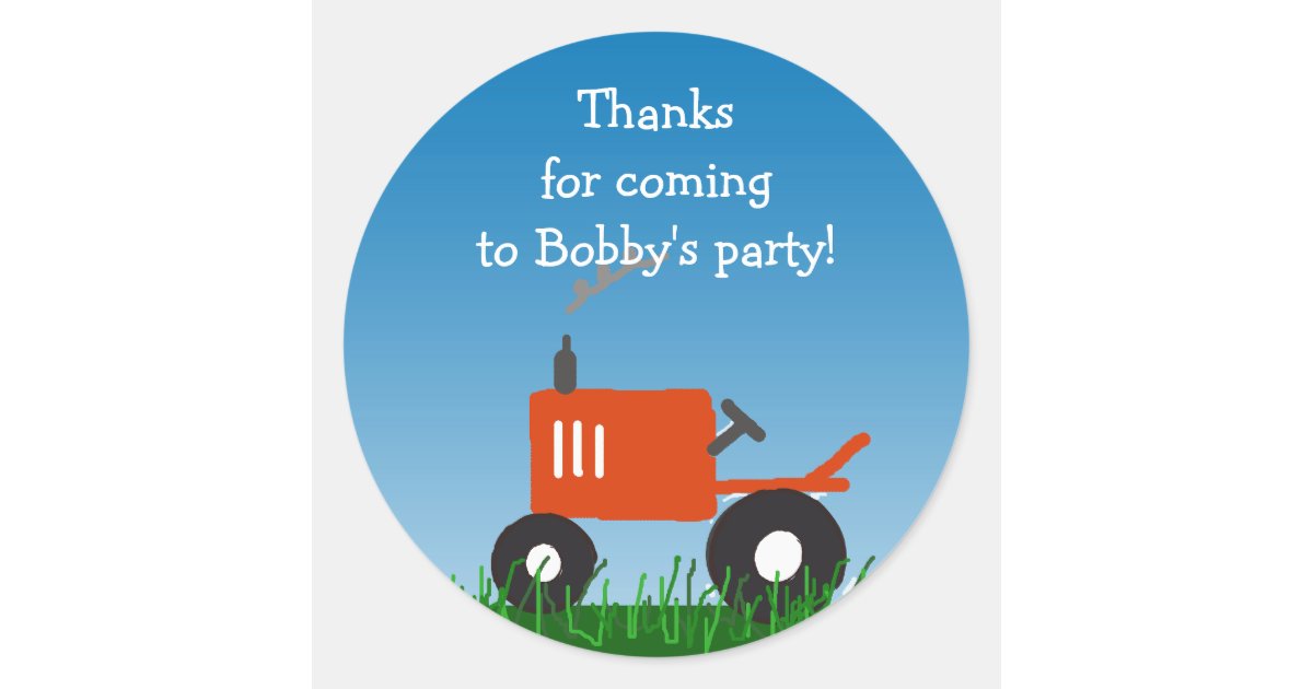 Red Tractor Party Favour Bag Sticker | Zazzle