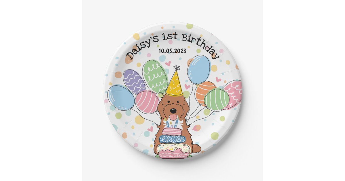 Red Tuxedo Cockapoo Cavapoo Dog Birthday Paper Plate | Zazzle