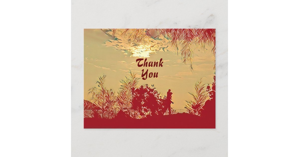 Red Warm Sunset Scenery Trees Thank You Postcard | Zazzle