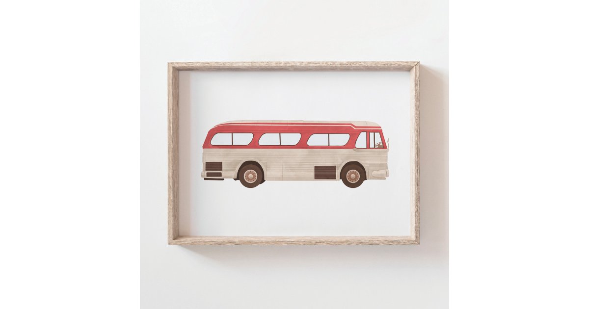 Red Watercolor Vintage Bus Poster | Zazzle
