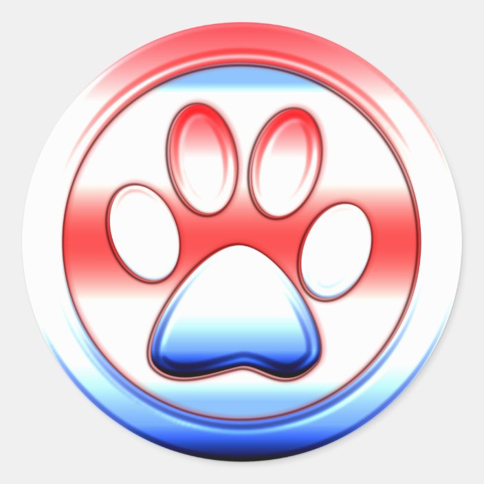 Red White and Blue Paw Print Classic Round Sticker | Zazzle.co.uk