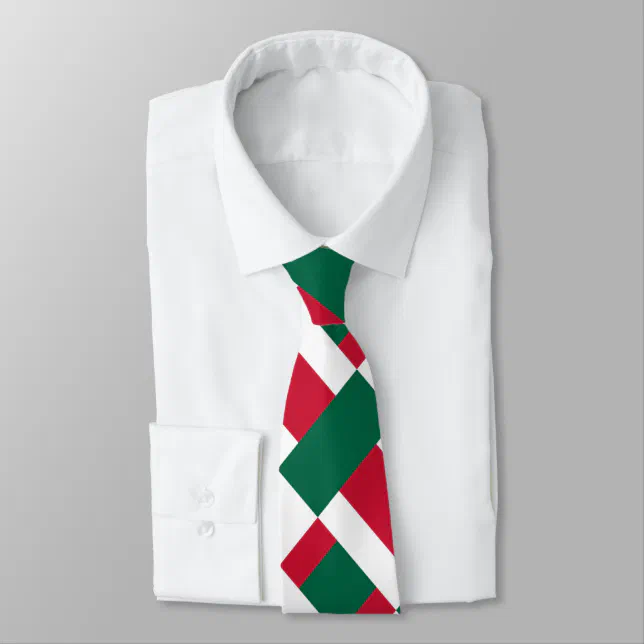 Red White And Green Colour Block Print Tie | Zazzle