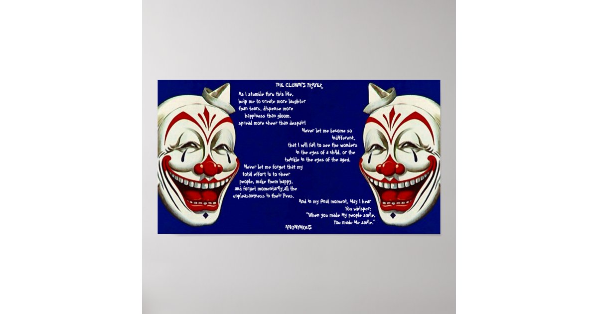 RED, WHITE, & BLUE CLOWNS POSTER w/ CLOWN'S PRAYER | Zazzle