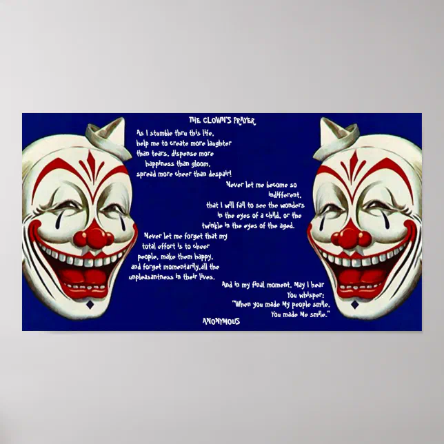 RED, WHITE, & BLUE CLOWNS POSTER w/ CLOWN'S PRAYER | Zazzle