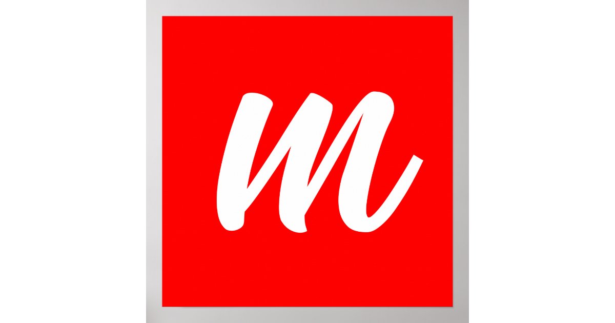 Red White Calligraphy Monogram Initial Letter Poster | Zazzle