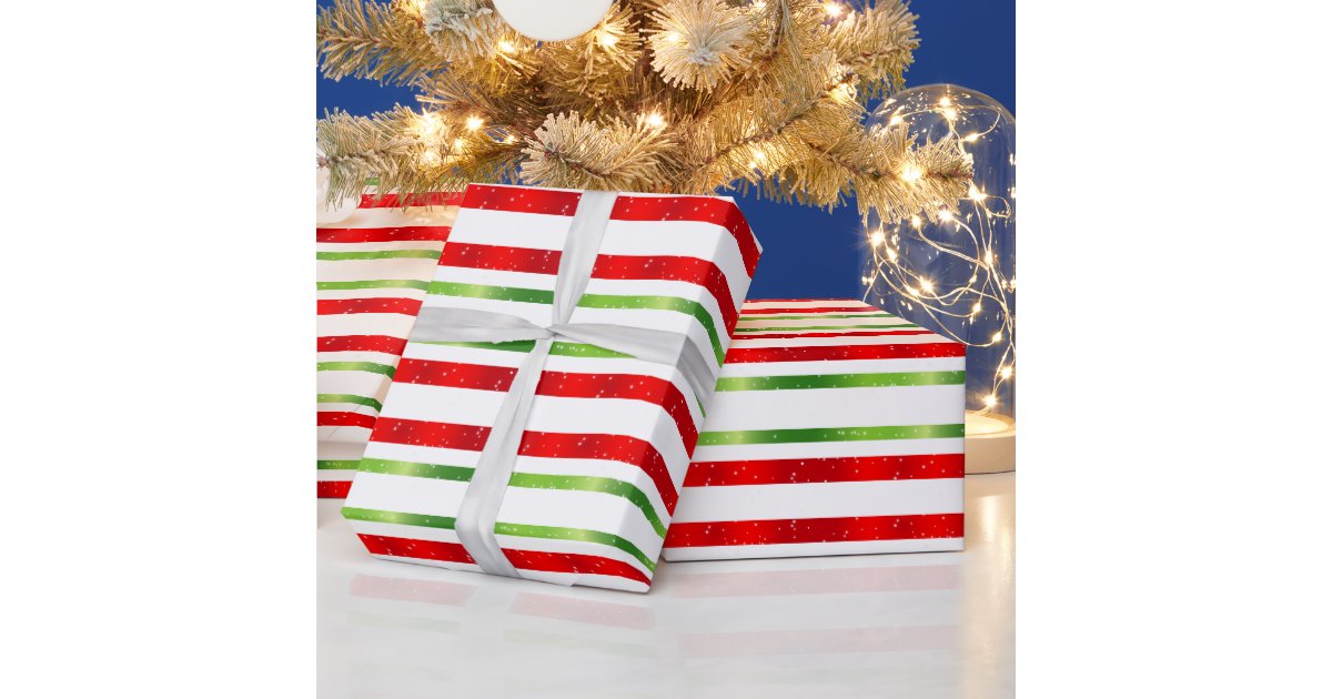 Red White & Green Striped Christmas Wrapping Paper | Zazzle