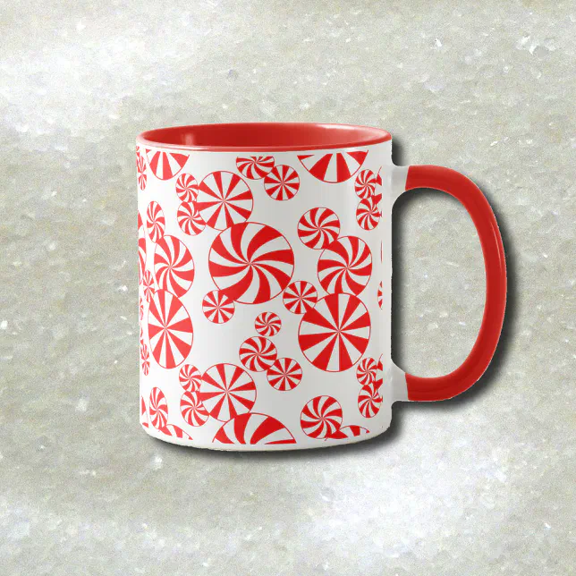 Red White Peppermint Candy Pattern Mug | Zazzle