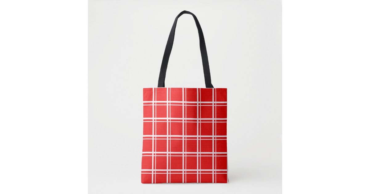 Red Windowpane Plaid Grid Stripes Pattern Design Tote Bag | Zazzle