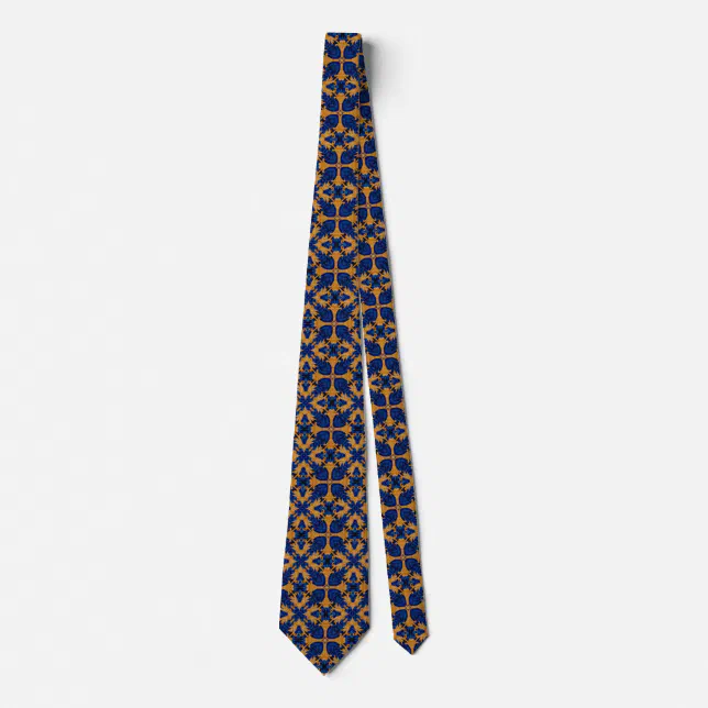 Regal Blue and Gold Motif Crest Heraldry Corporate Tie | Zazzle