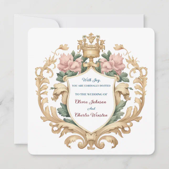 Regal Royal Crest Floral Wedding Elegant Romantic Invitation | Zazzle