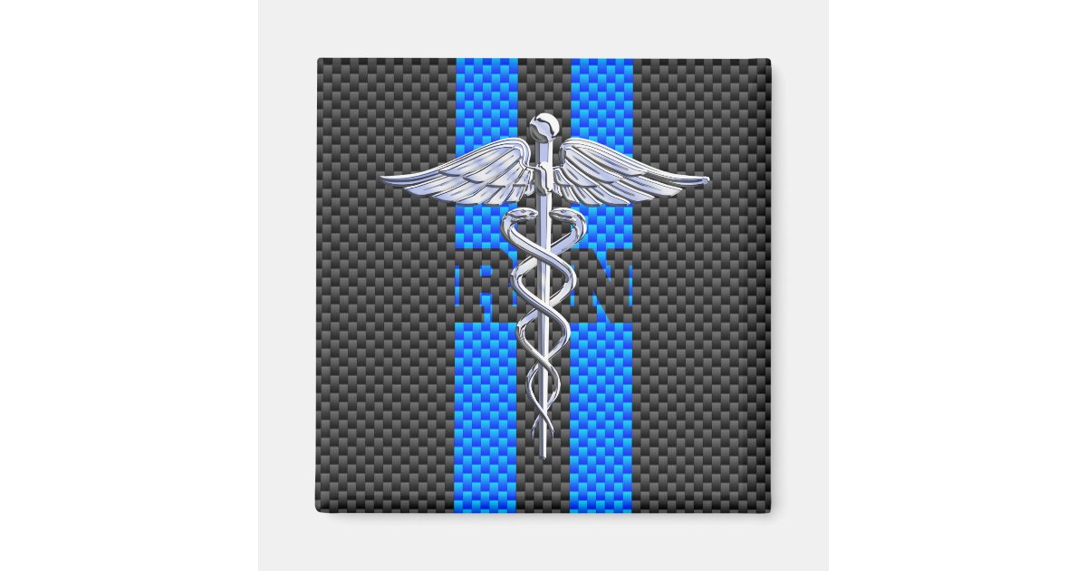 Registered Nurse RN Caduceus Carbon Fibre Style Magnet | Zazzle