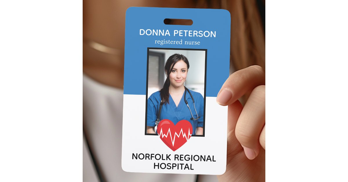 Registered Nurse RN Medical Blue Photo ID Work ID Badge | Zazzle