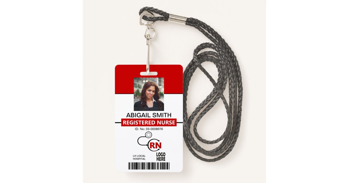 Registered nurse RN red photo template ID Badge | Zazzle