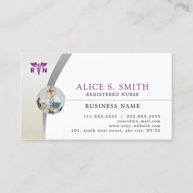 Registered Nurse with RN Logo and Photo Business Card | Zazzle