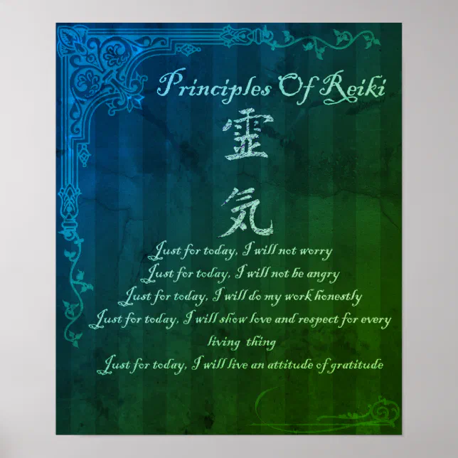 Reiki Principles Just For Today And Symbol Green Poster | Zazzle