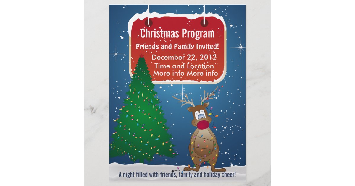 Reindeer Christmas Program Flyer | Zazzle