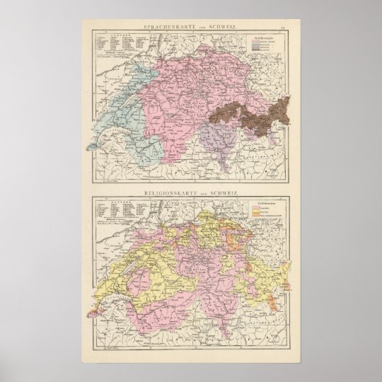 Religious and Linguistic Map of Switzerland Poster | Zazzle.co.uk