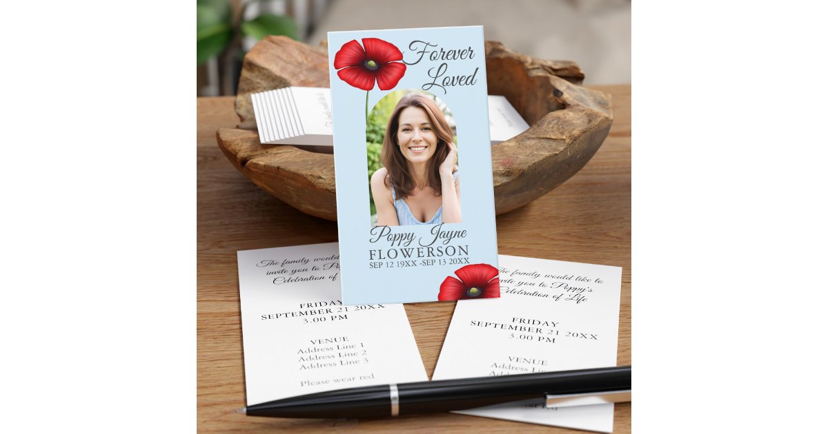 Remembrance Poppy Sky Blue Funeral Ceremony Cards | Zazzle