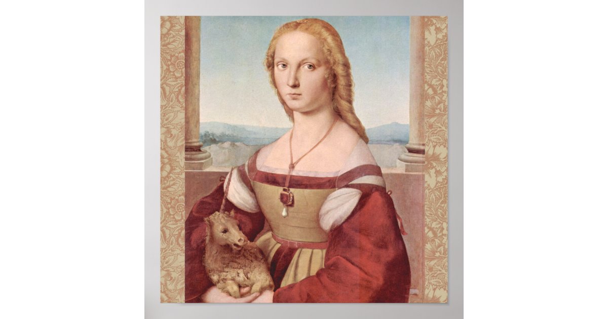 Rennaisance Unicorn and Lady Raphael Painting Poster | Zazzle